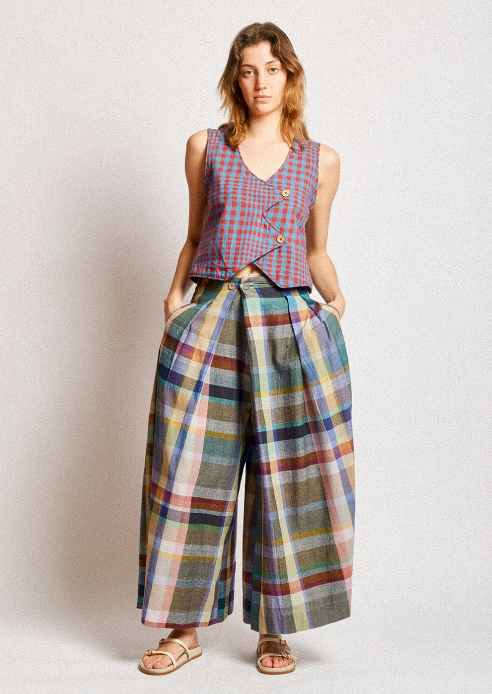 Frida Pant in Mist Check – LEIF