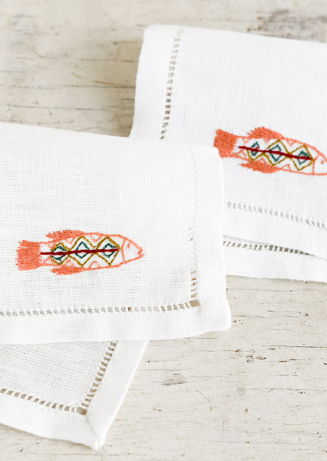 Embroidered Fish Linen Cocktail Napkin by Malaika | LEIF